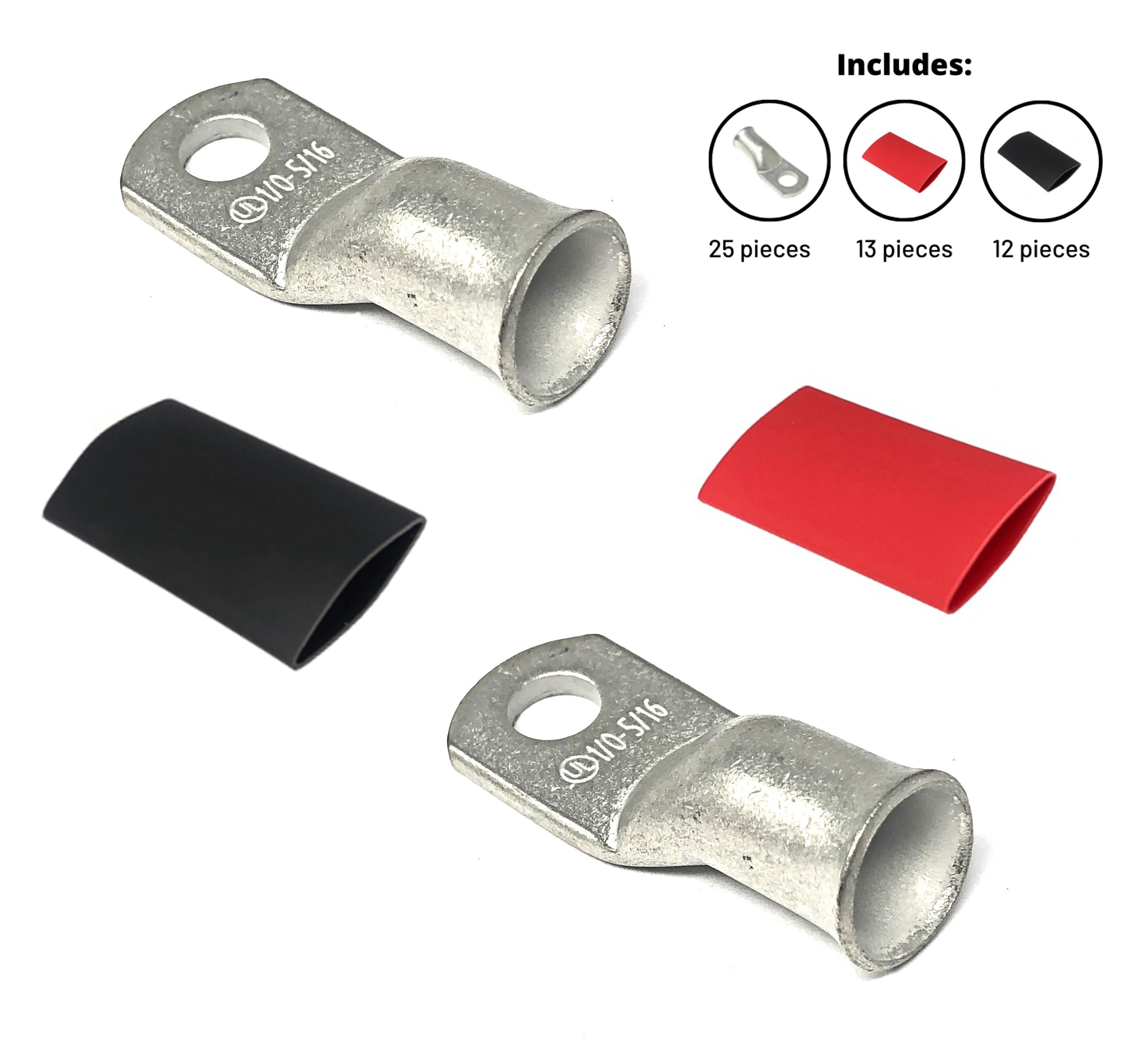 1-0-Gauge 5/16 in. Pure Copper Tin Coated Cable Lugs with Heat Shrink ...