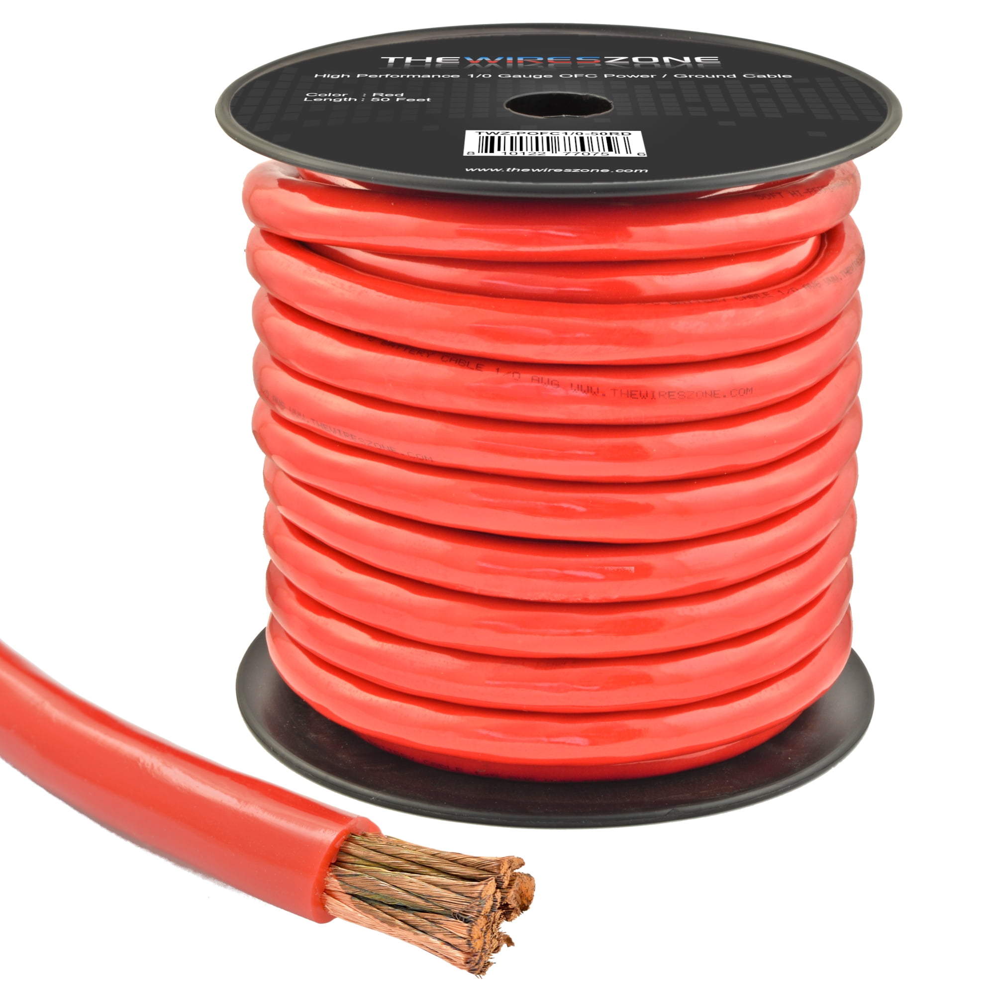 1/0 Gauge 50ft OFC Power Cable Oxygen-Free Copper Ground Wire 1/0 AWG ...