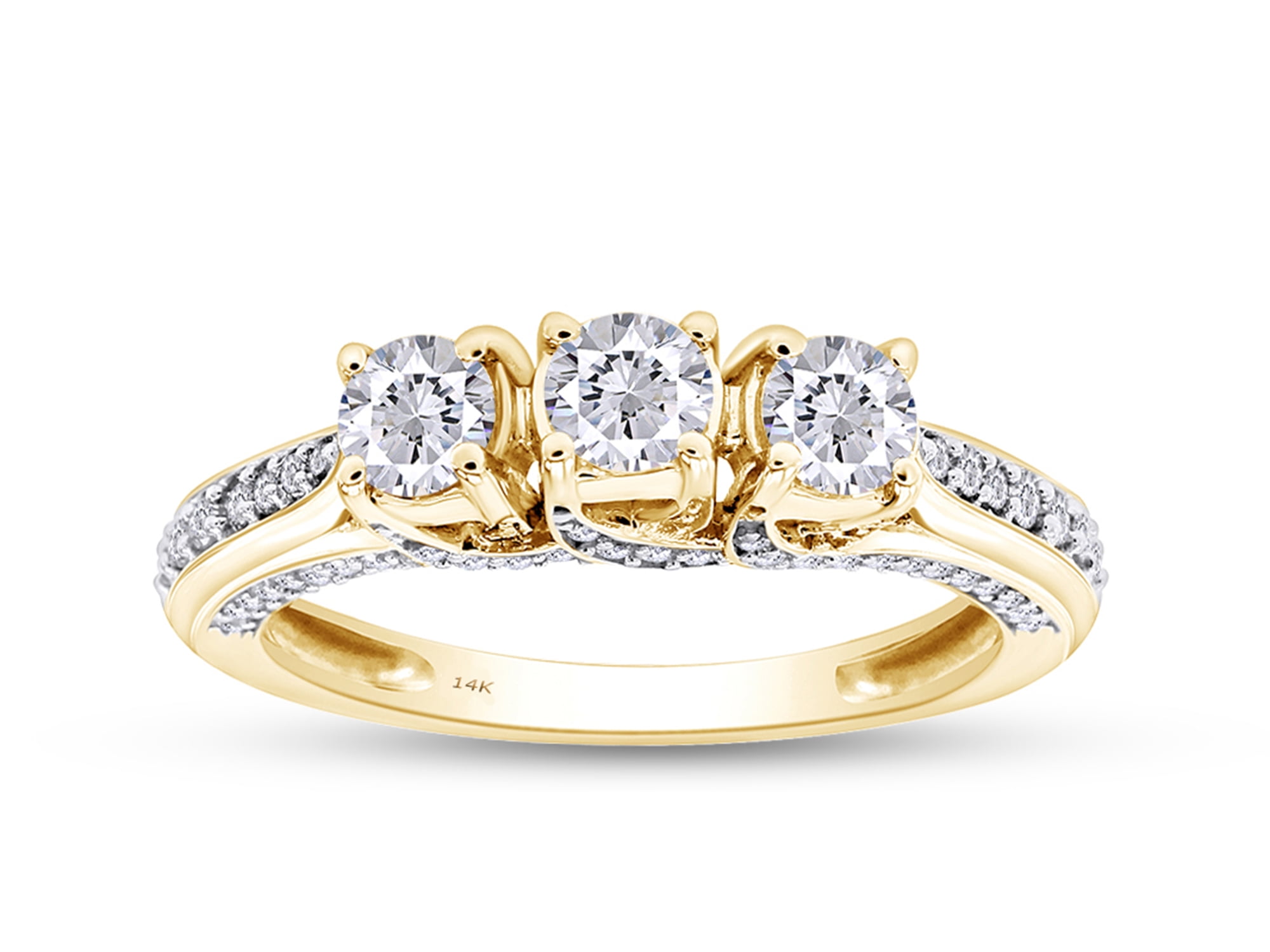 1.00 CT Round Cut Natural White Diamond Three Stone Engagement Ring For ...