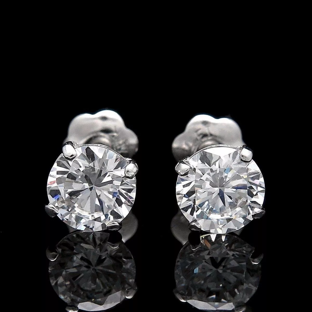 1.00 CT Round Cut Simulated Diamond Pair Stud 925 Sterling Silver ...