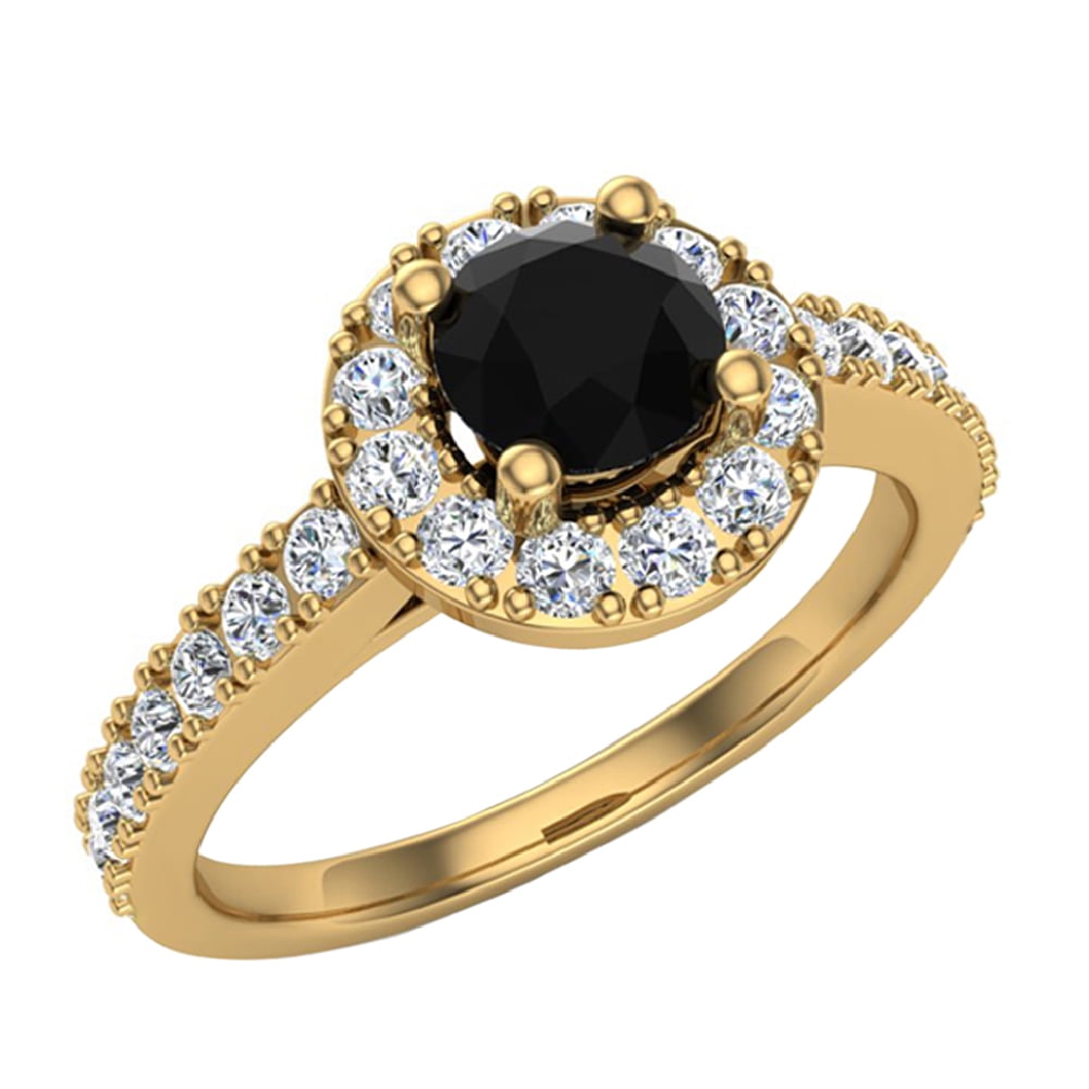 1.00 CT TW Black & White Round Diamond Cathedral Style Halo Engagement ...