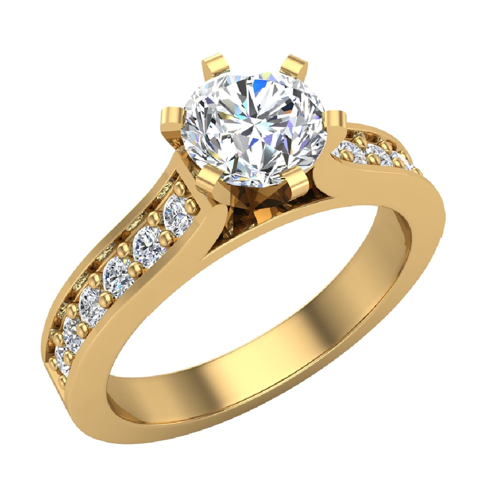 1.00 CT TW Round Brilliant Accented Diamond Engagement Ring 14k Gold ...