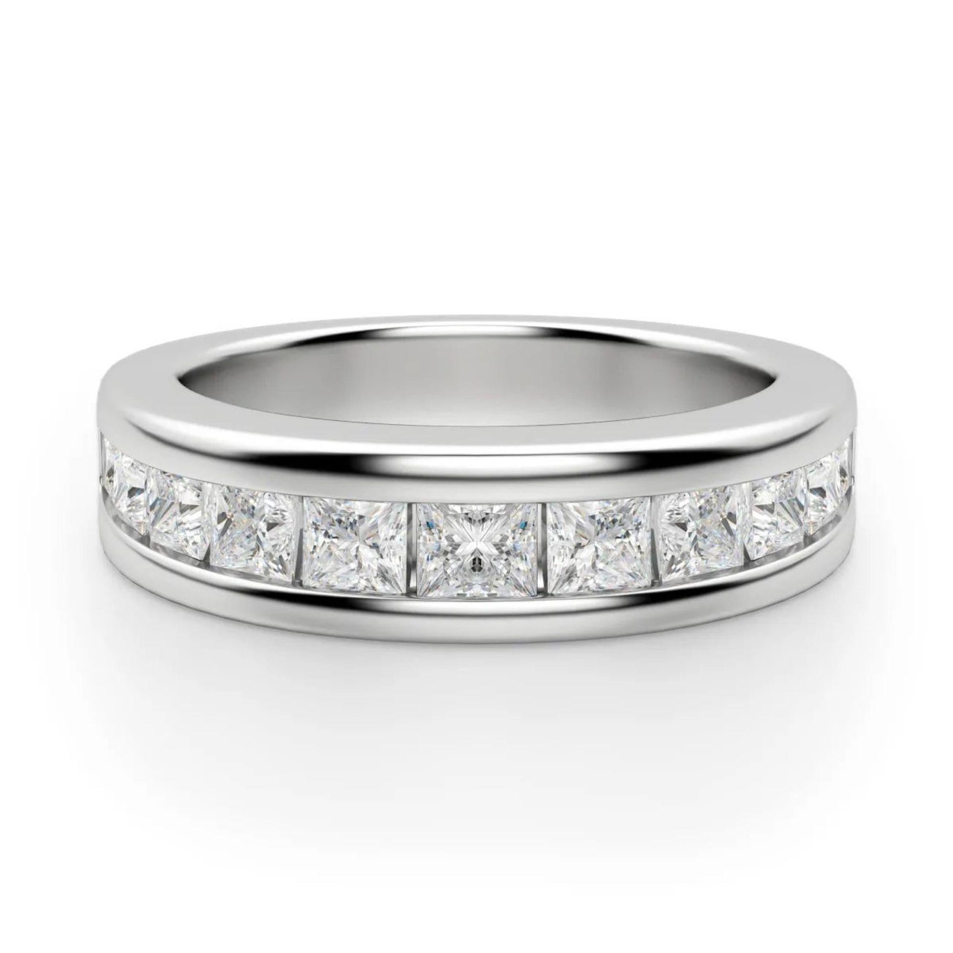 1.00 CTW Princess Cut Half Eternity Wedding Ring 18K White Gold ...