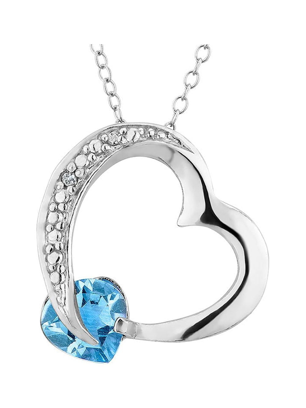 1.00 Carat (Ctw) Blue Topaz Heart Pendant Necklace in Sterling Silver ...