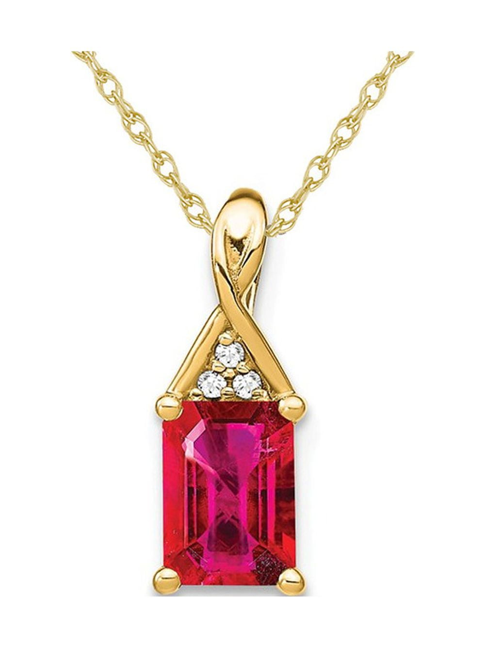 1.00 Carat (Ctw) Emerald Cut Ruby Pendant Necklace in 14K Yellow Gold ...