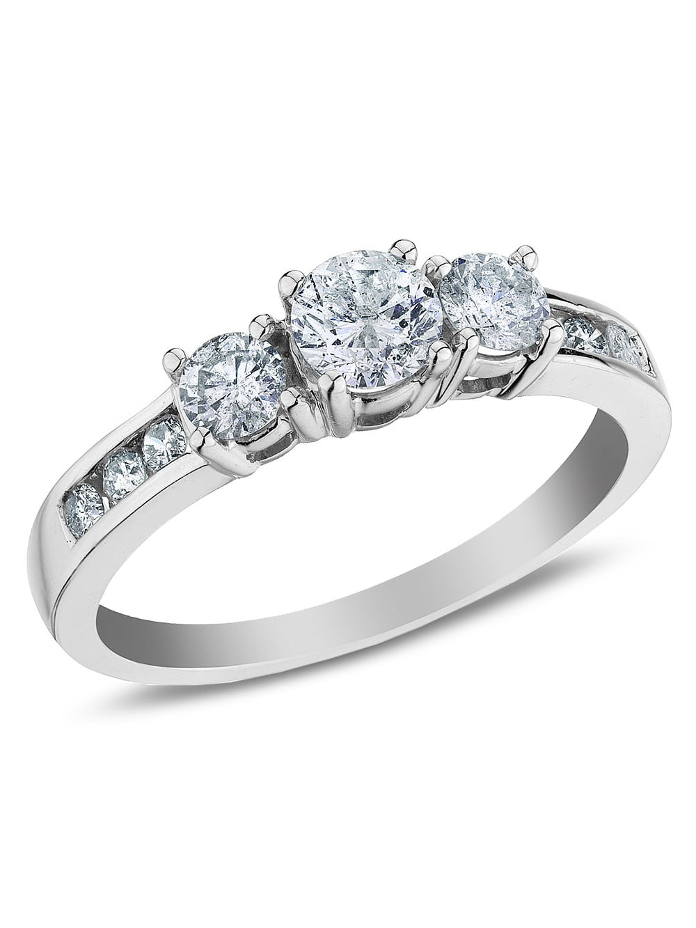 1.00 Carat (Ctw J-K , I2) Three Stone Diamond Engagement Ring in 10K ...