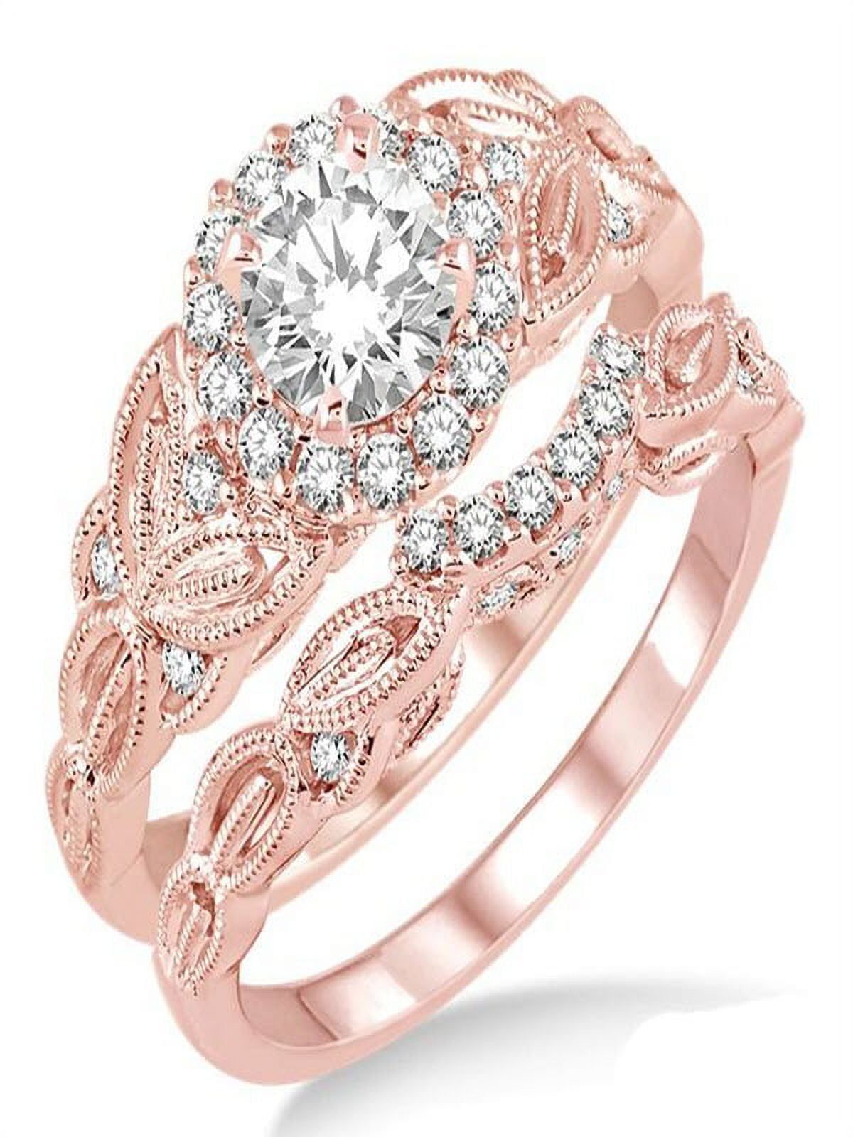 1.00 Carat Vintage Floral Bridal Set Engagement Ring With Round Cur ...