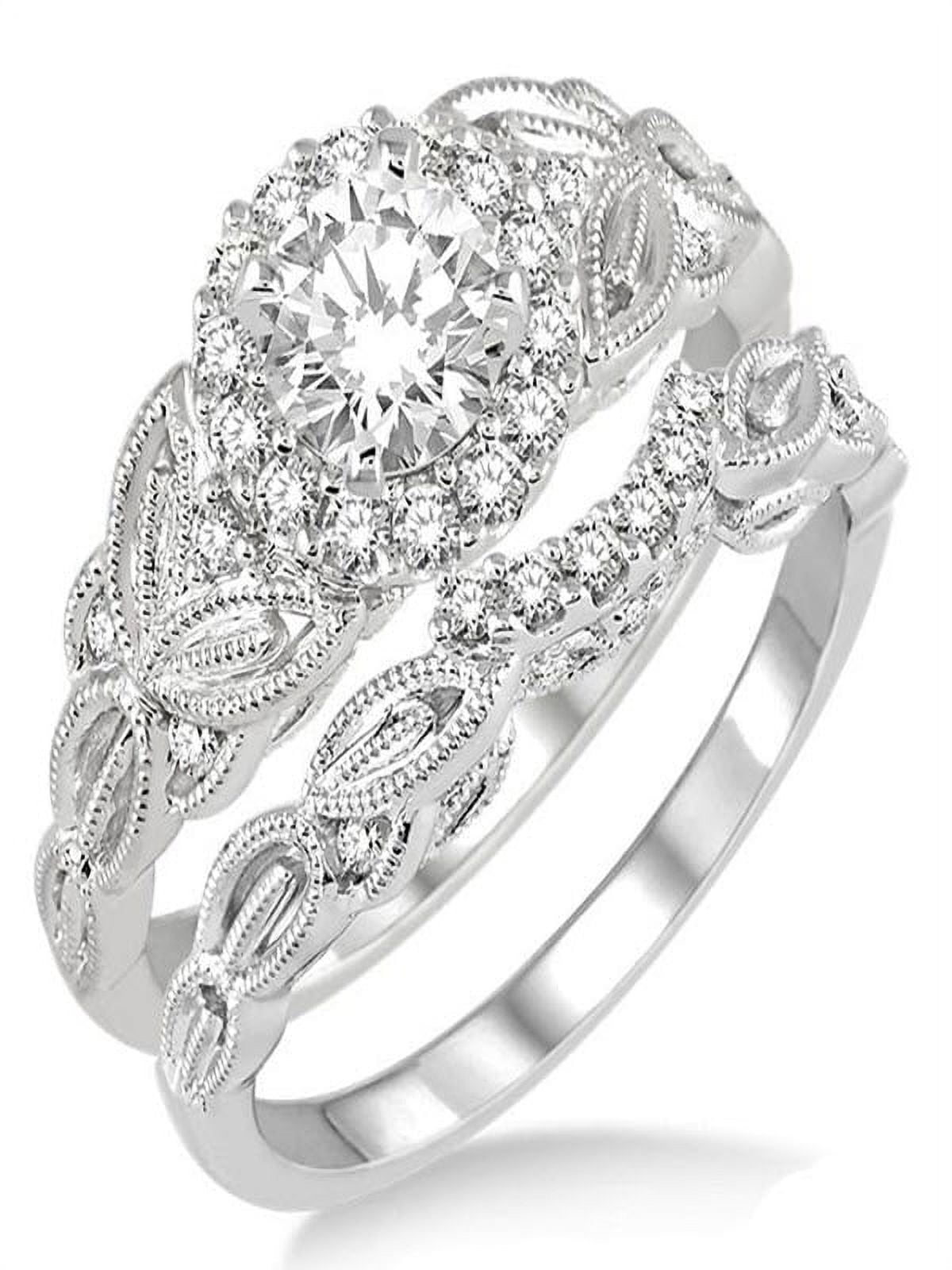 1.00 Carat Vintage floral Bridal Set Engagement Ring with Round Diamond ...