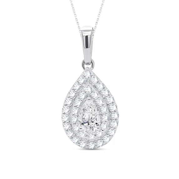 1.00 Ct Pear Cut Moissanite Womens Halo Pendant Shape Necklace 18" 14K ...