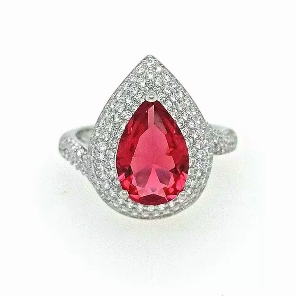 1.00 Ct Pear Cut Ruby Ring with CZ Stones – Triple Layer Design, 925 ...