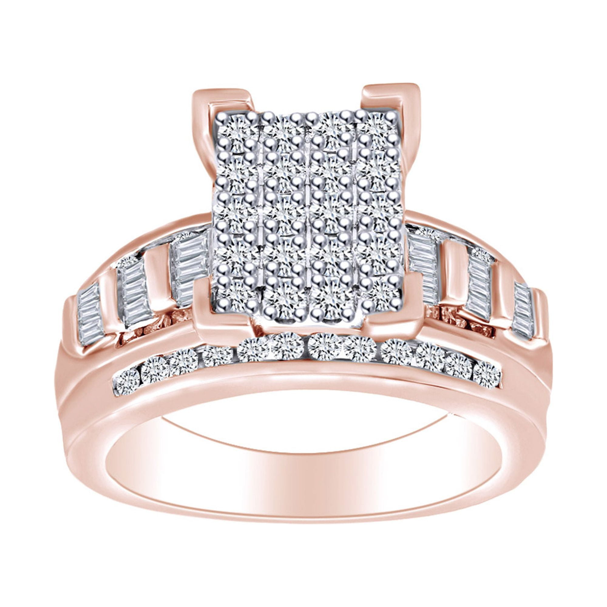 AFFY 1.00 Cttw Round & Baguette Cut White Natural Diamond Rectangle ...