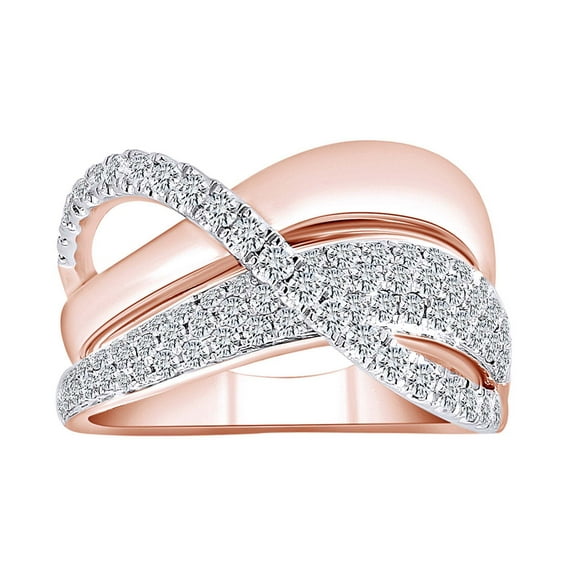 AFFY 1.00 Cttw Round Cut White Natural Diamond Bypass Overlay Ring In ...