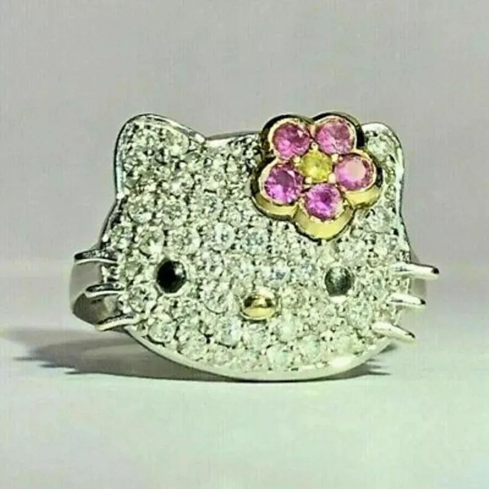 1.00 TCW Round Cut Lab-Created Pink Sapphire & Diamond Hello Kitty Ring 925 Silver - Walmart.com