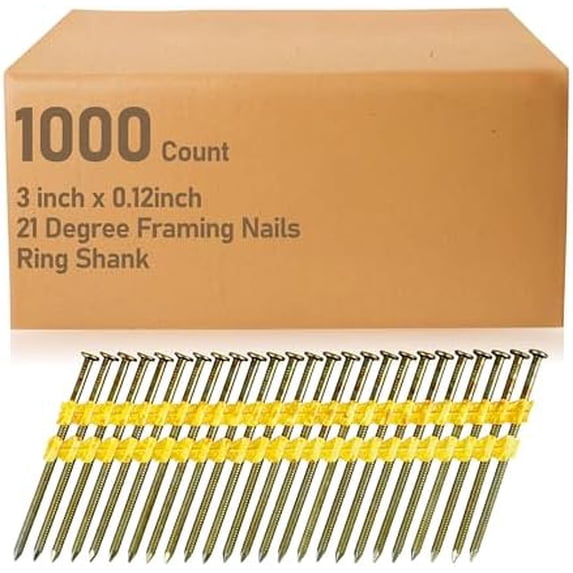 1,000 Count Framing Nails - 3" x 0.120, 21 Degree for Metabo Framing ...
