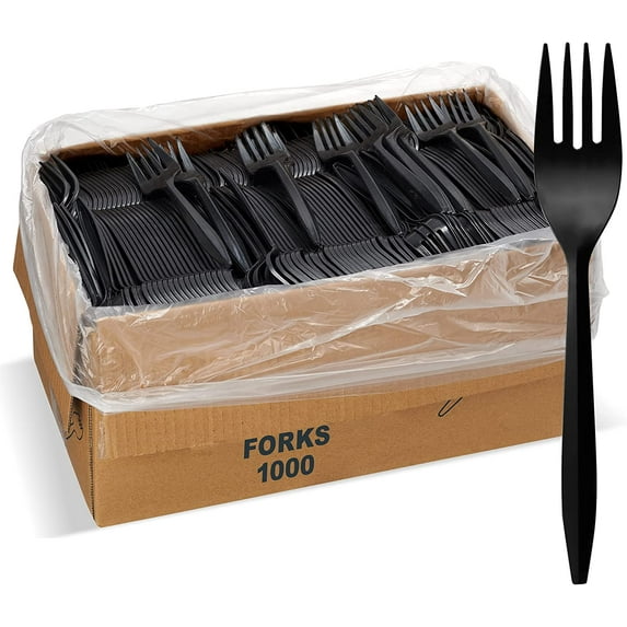 1,000 Plastic Disposable Forks Bulk Black Medium Weight Disposable ...
