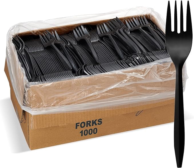 1,000 Plastic Disposable Forks Bulk Black Medium Weight Disposable ...