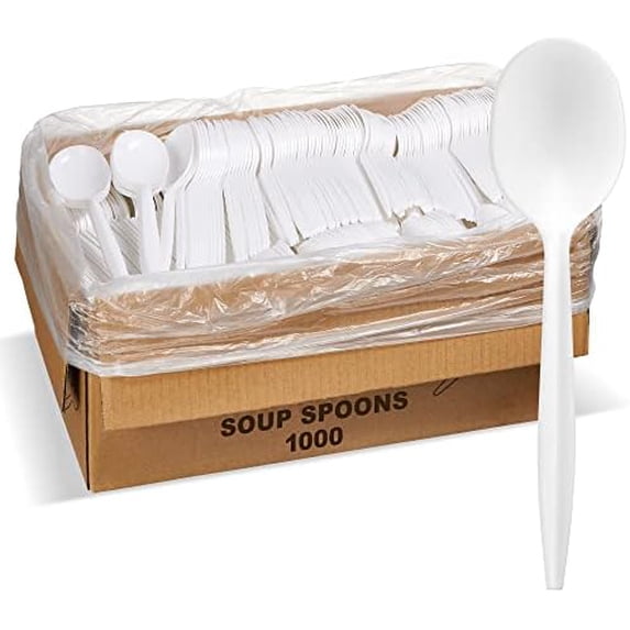 1,000 Plastic Disposable Soup Spoons Bulk White Medium Weight ...