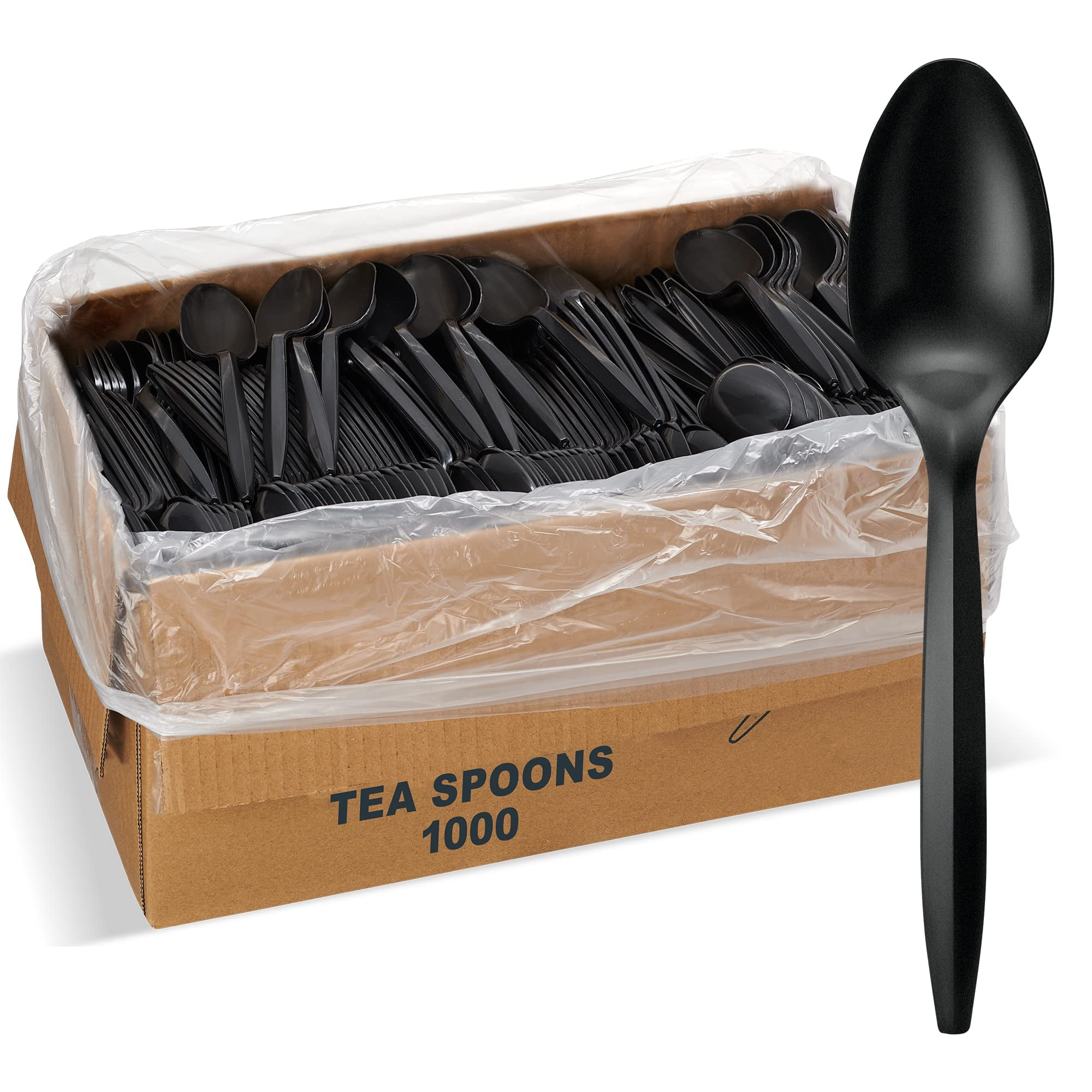 1,000 Plastic Disposable Tea DEF29 spoons Bulk Black Medium Weight ...