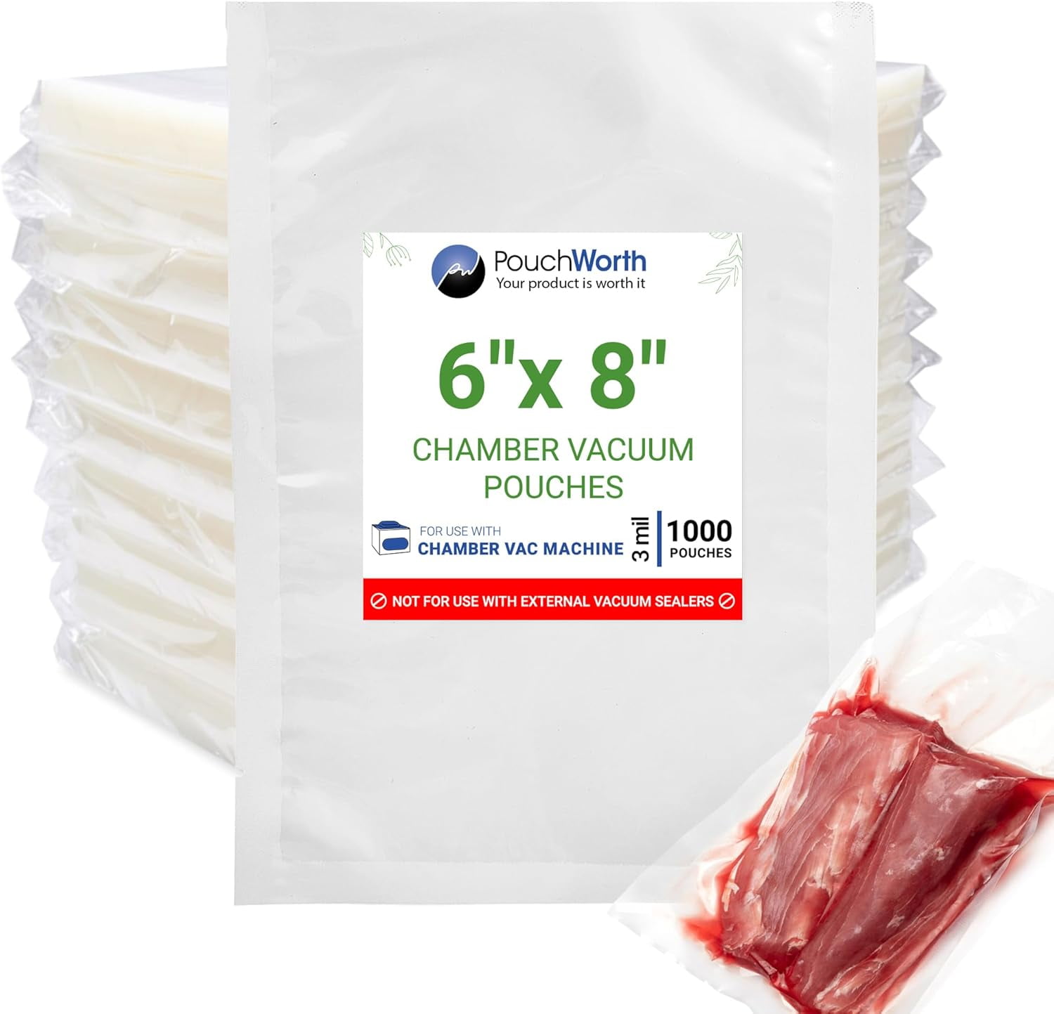 1,000 pcs Clear 6" x 8", 3 mil Chamber Machine Pouches, Pre-Cut Chamber ...