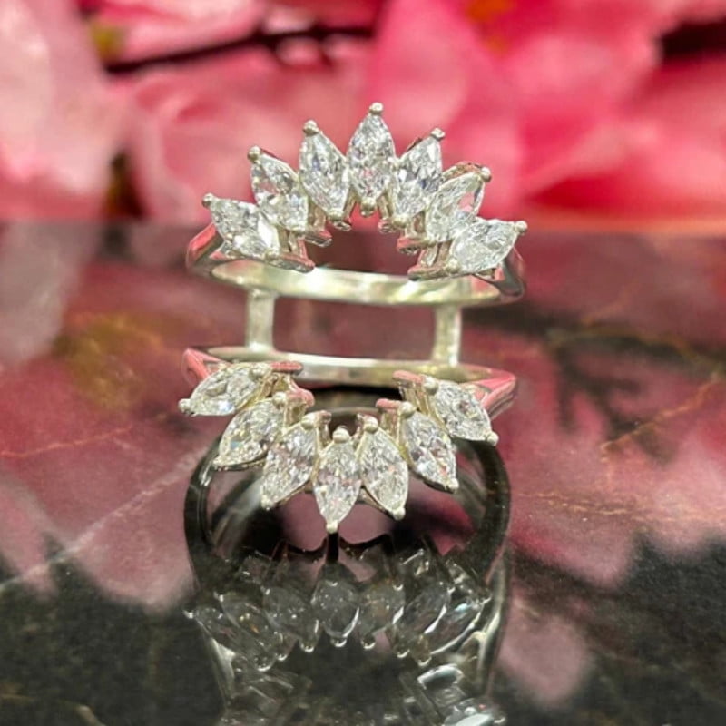 1.00Ct Marquise Cut Diamond Ring Enhance in 925 Sterling Silver Wedding ...