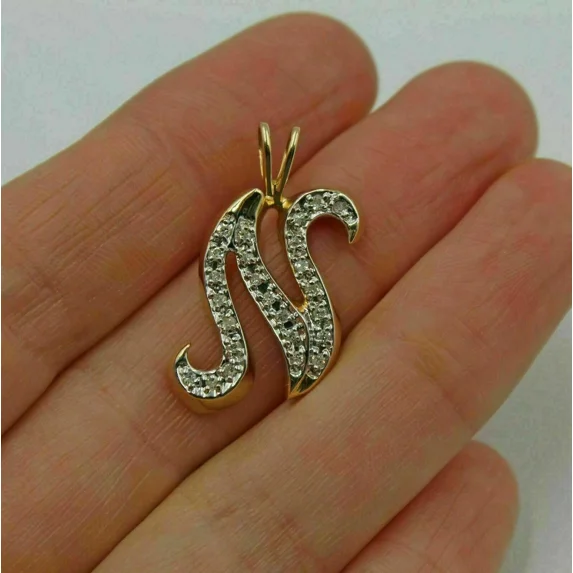 1.00Ct Round Cut Lab Created Diamond Initial Letter "N" Charm Pendant ...