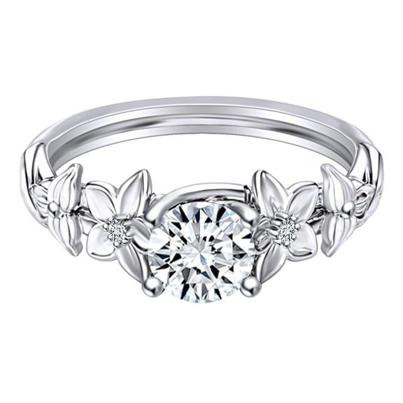 AFFY 1.07 Carat Round Shape Moissanite & Natural Diamond Engagement ...