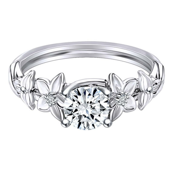 AFFY 1.02 Carat Round Shape Moissanite & Natural Diamond Flower Design ...