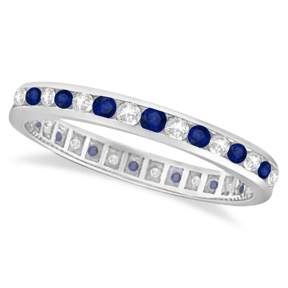 1.04ct Blue Sapphire and Diamond Channel Set Eternity Band 14k Gold ...