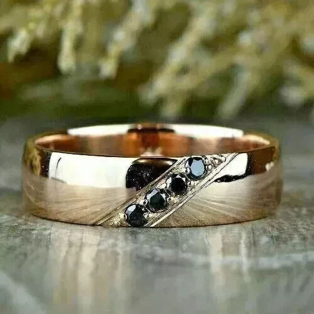 1.05Ct Round Cut Lab-Created Black Diamond Men's Wedding Ring 14k Rose ...