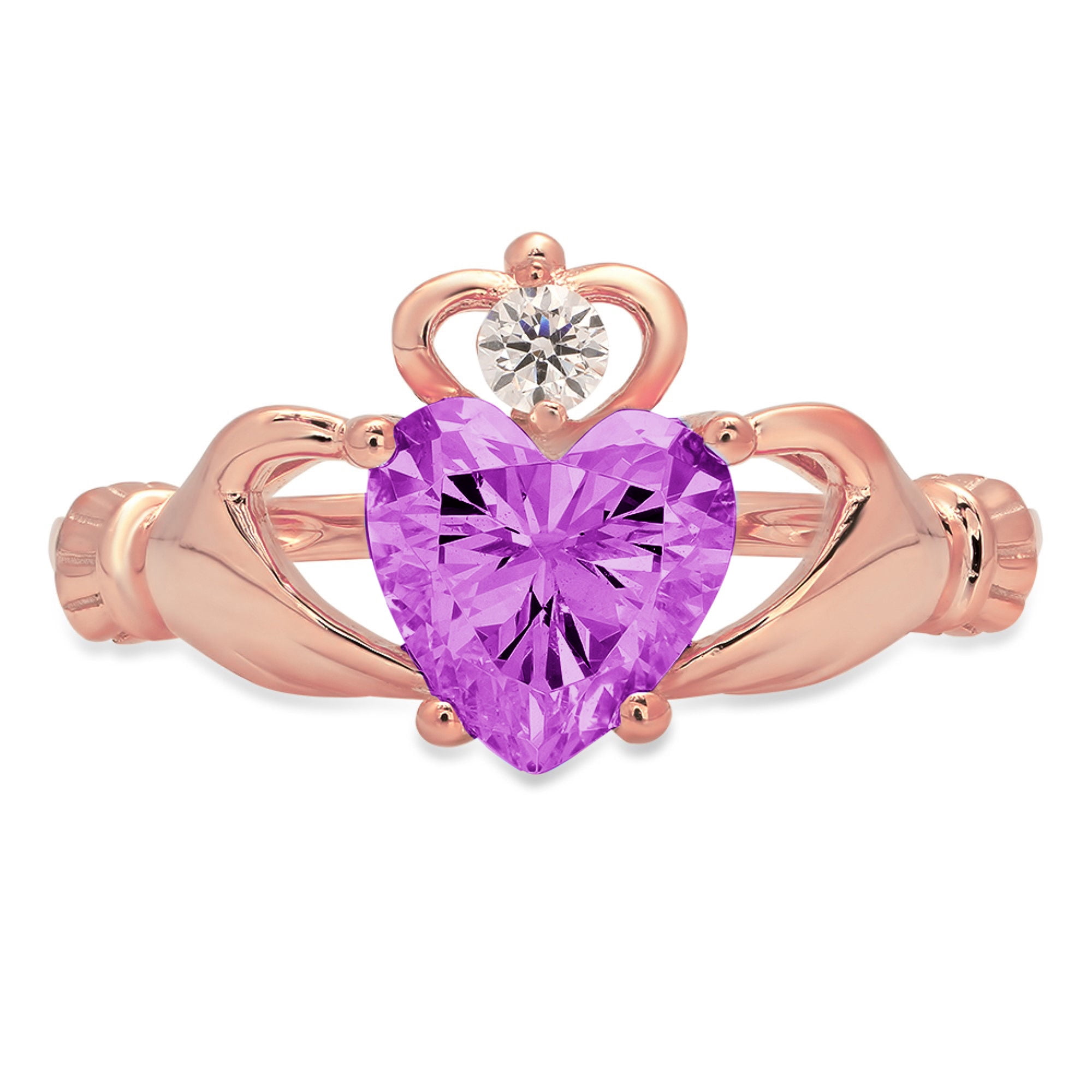 1.06 ct Heart Cut Simulated Alexandrite Claddagh 14K Rose Gold Womens ...