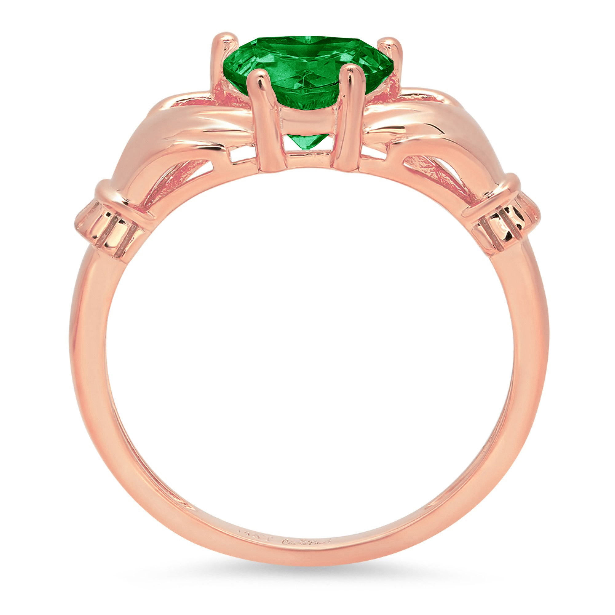 1.06 ct Heart Cut Simulated Emerald Claddagh Engagement Ring for Women ...