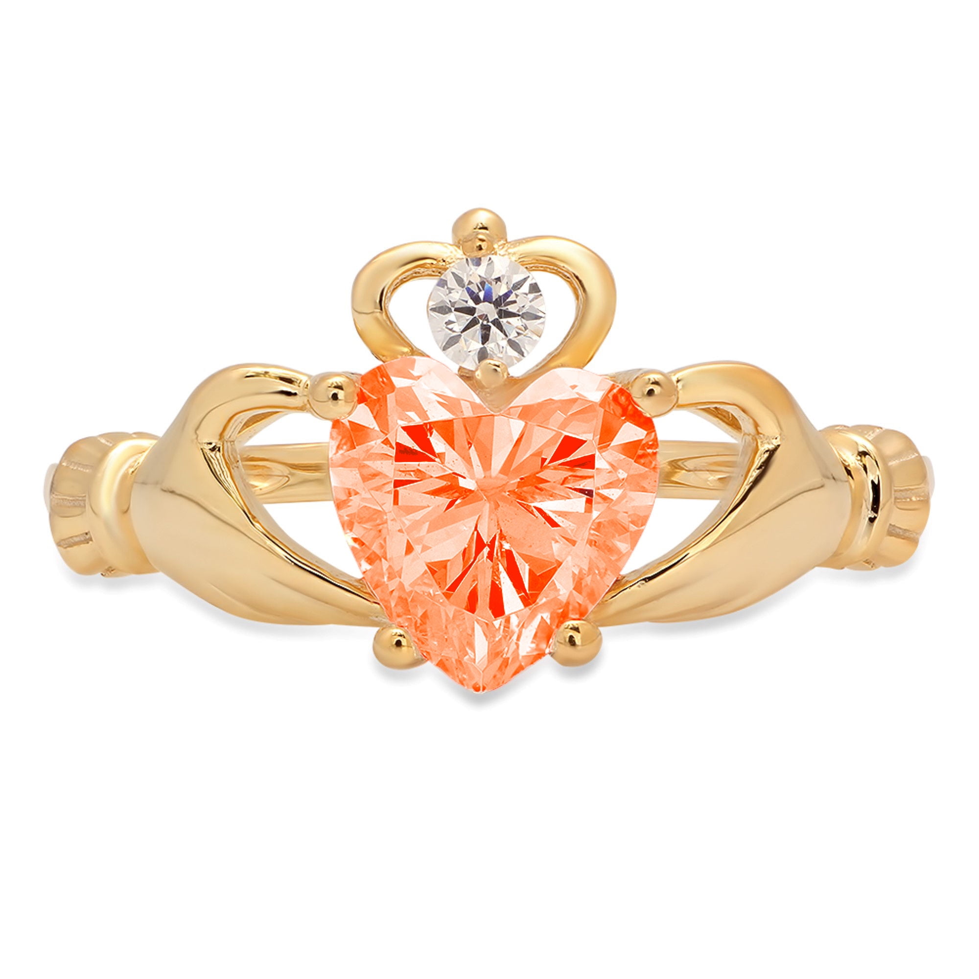 1.06 ct Heart Cut Simulated Red Diamond Claddagh 18K Yellow Gold Womens ...