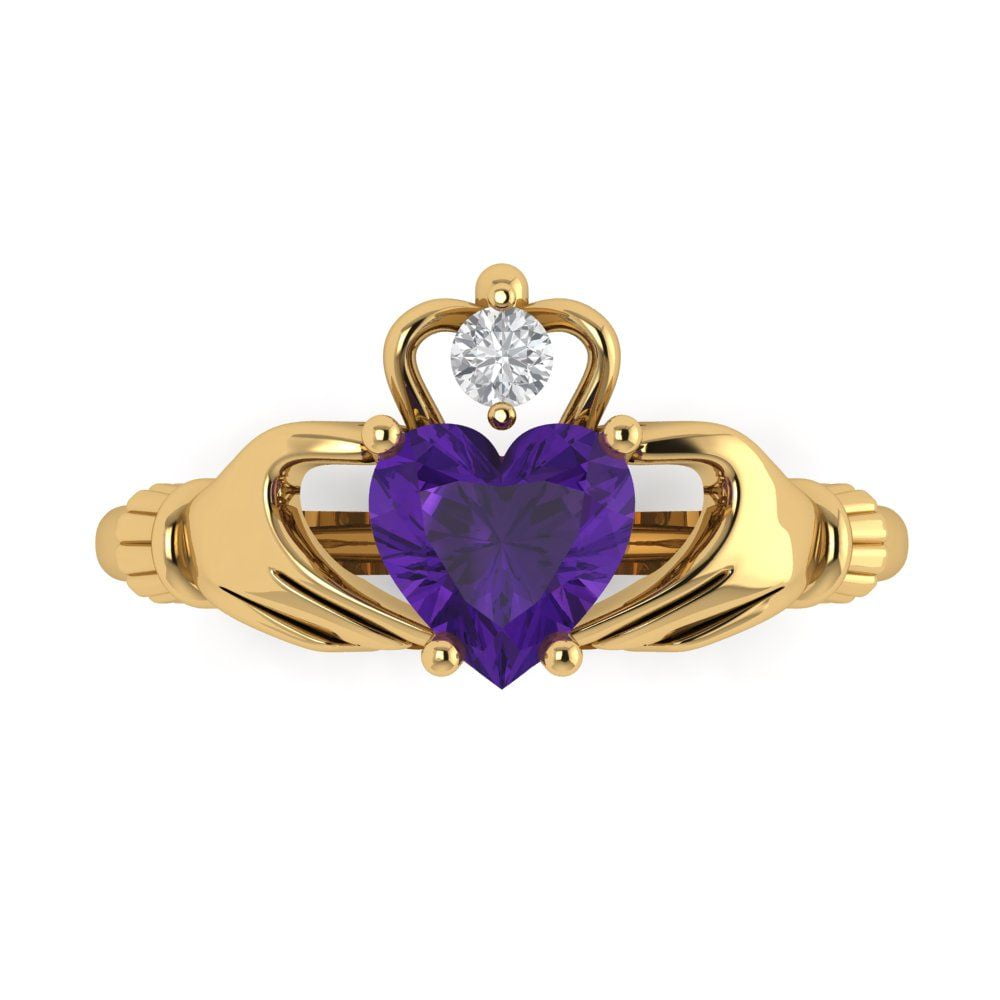 Claddagh Engagement Ring for Women - 1.06ct Natural Amethyst in 18K ...