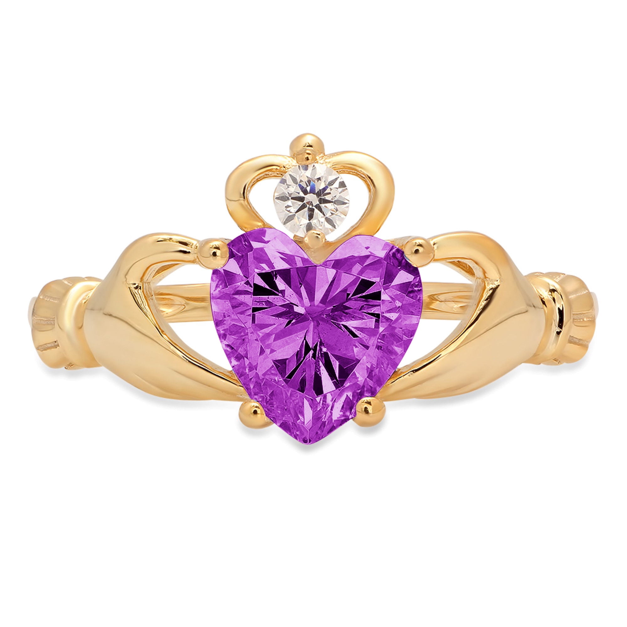 1.06ct Heart cut - Claddagh - VVS1 Simulated Alexandrite - 18k Yellow ...