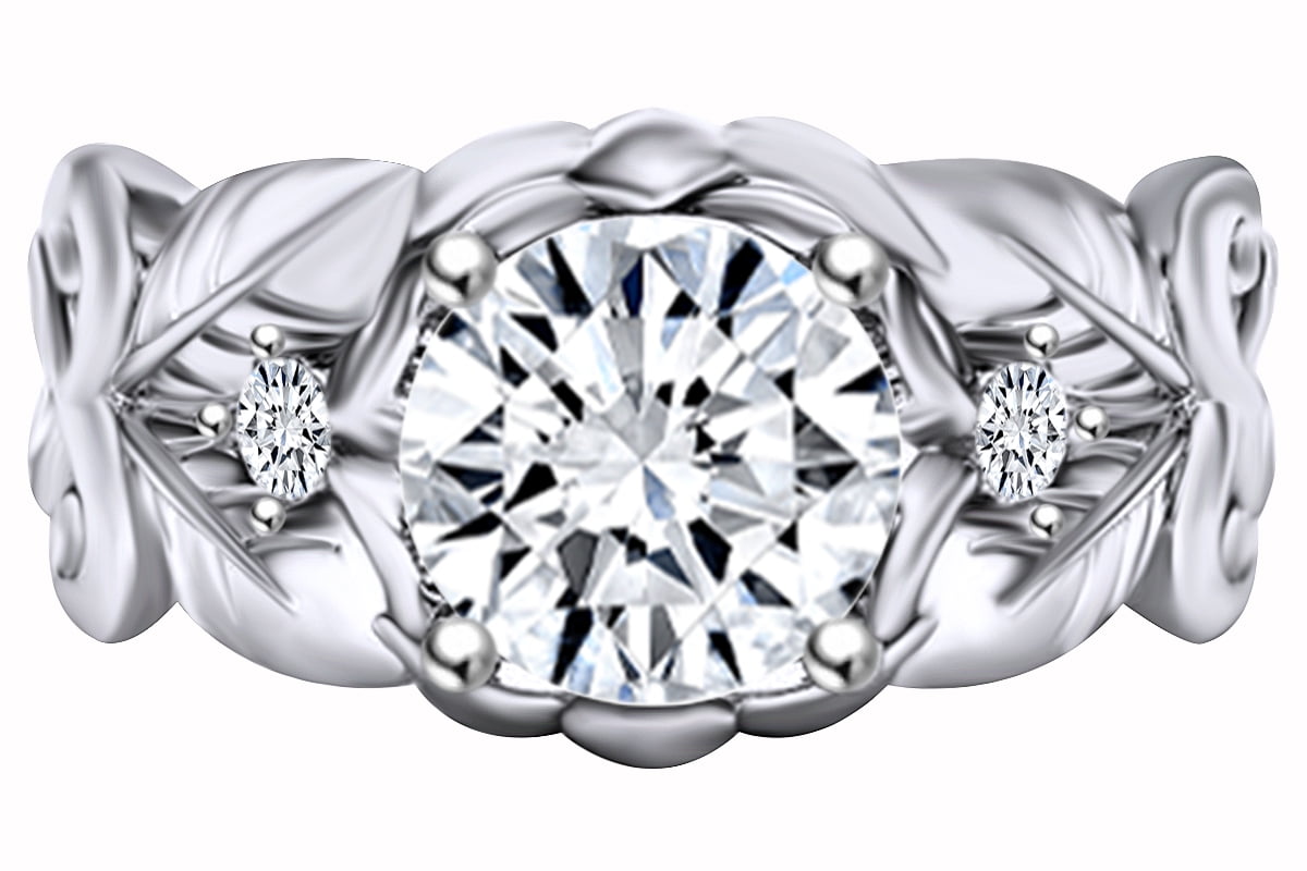 AFFY 1.07 Carat Round Shape Moissanite & Natural Diamond Engagement ...