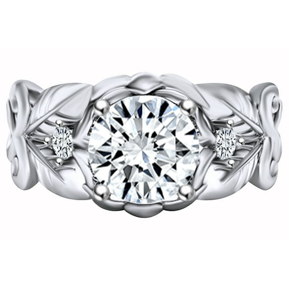 AFFY 1.07 Carat Round Shape Moissanite & Natural Diamond Engagement ...