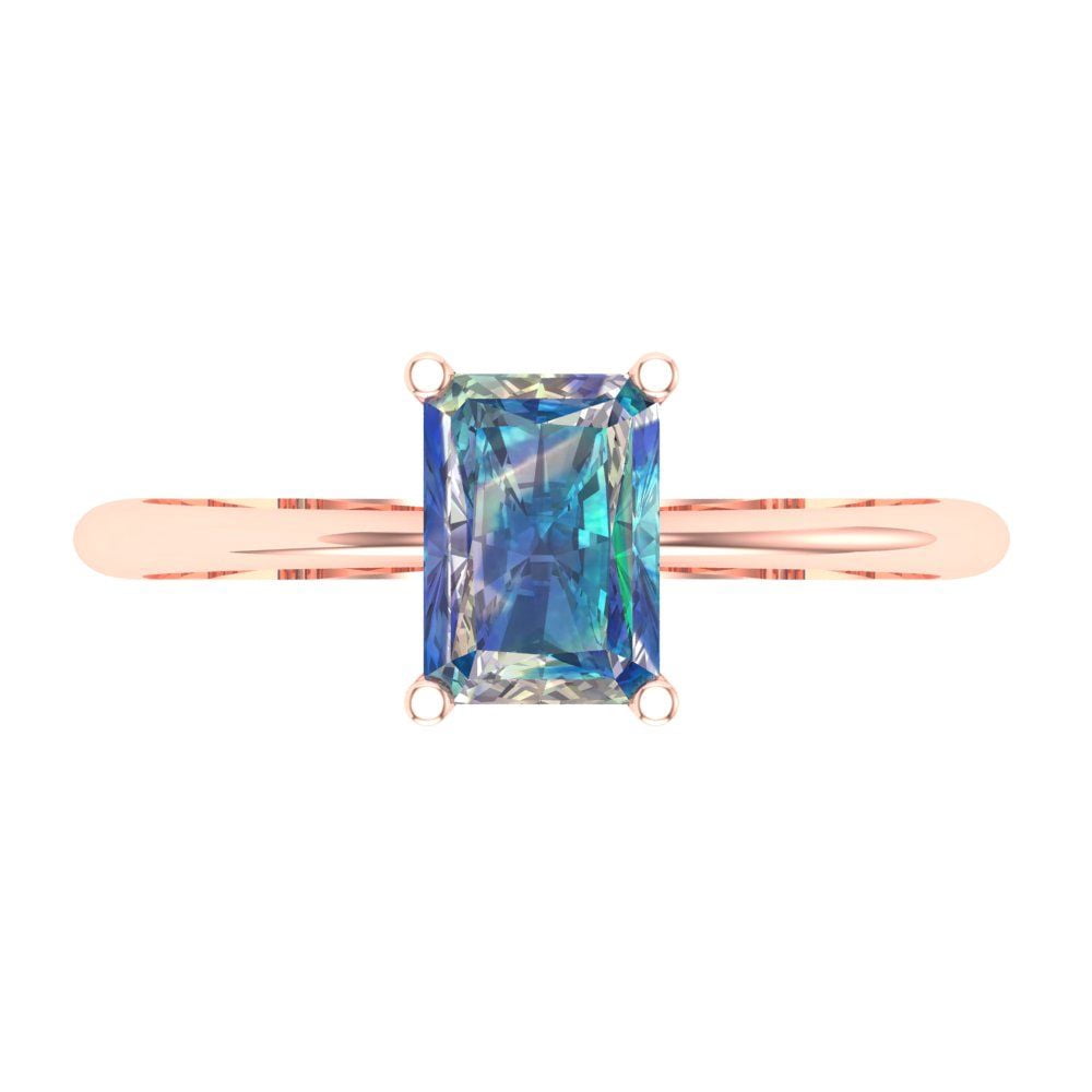 1 ct Radiant Cut Blue Moissanite Solitaire 18K Rose Gold Womens ...