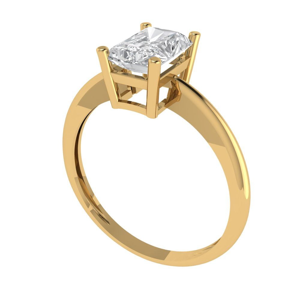 1.0ct radiant cut clear moissanite 18k yellow gold Bridal Wedding Engagement Promise Anniversary ...