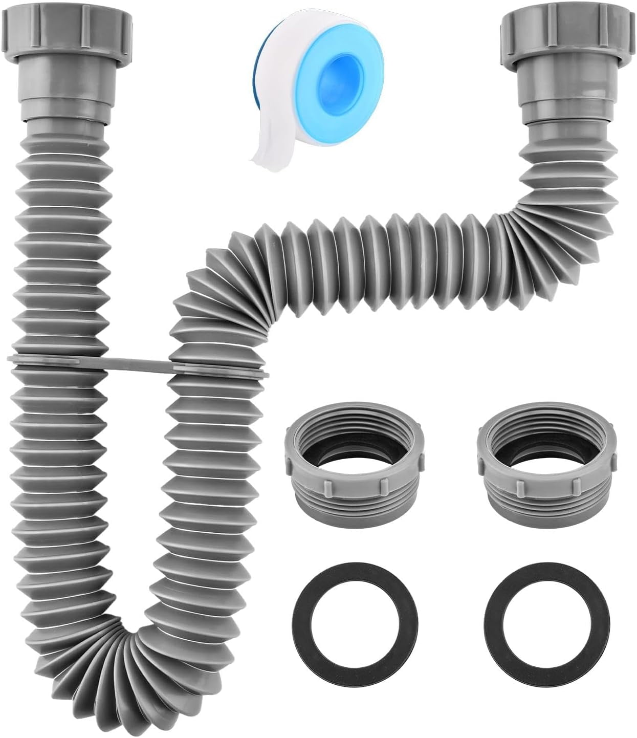 1-1/2" & 1-1/4" P-Trap with Adapter, Flexible Sink Drain Pipe, 7.5"-31. ...