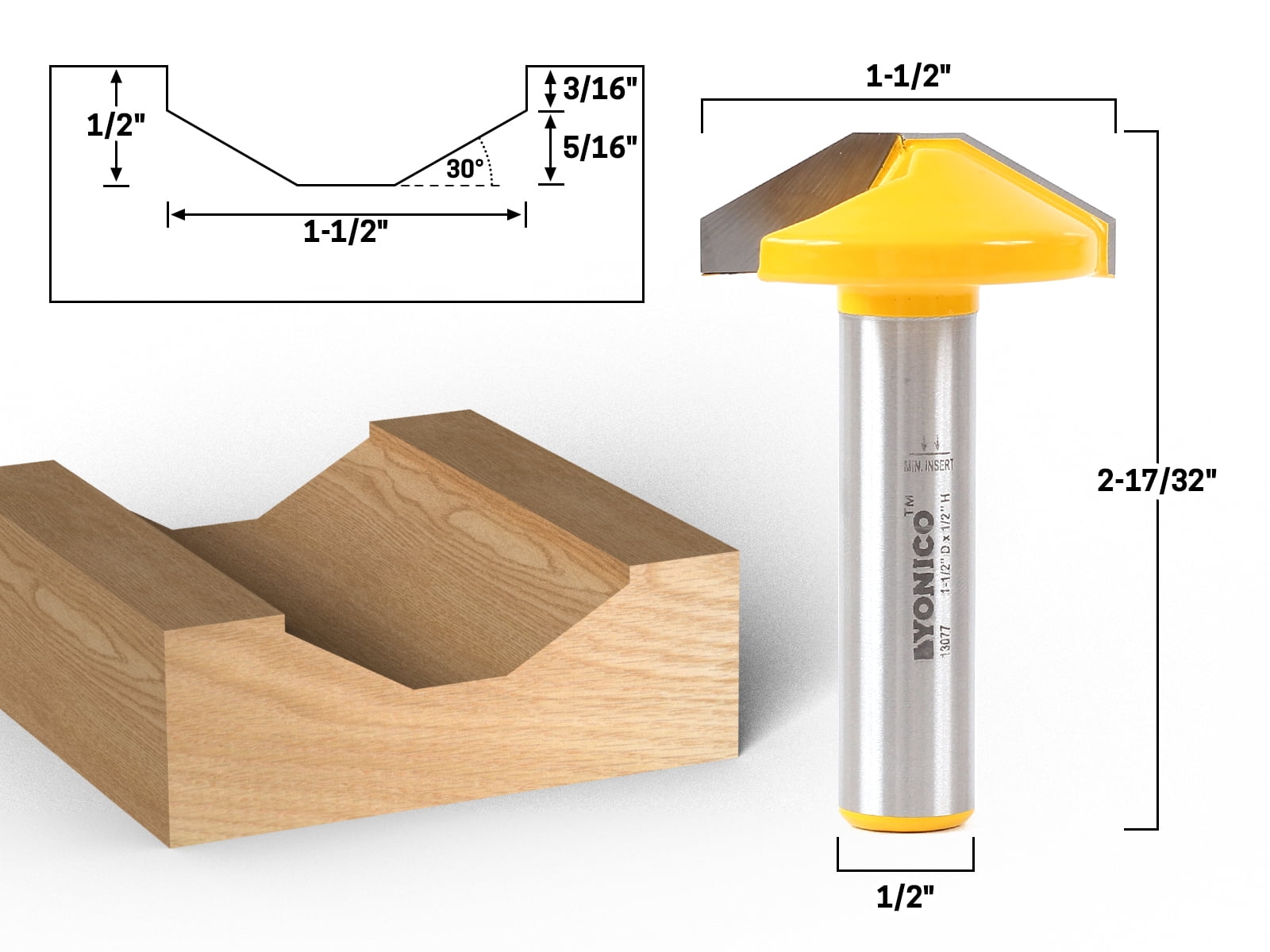 1-1/2" Bevel Faux Panel CNC Cabinet Door Raised Panel Router Bit - 1/2 ...