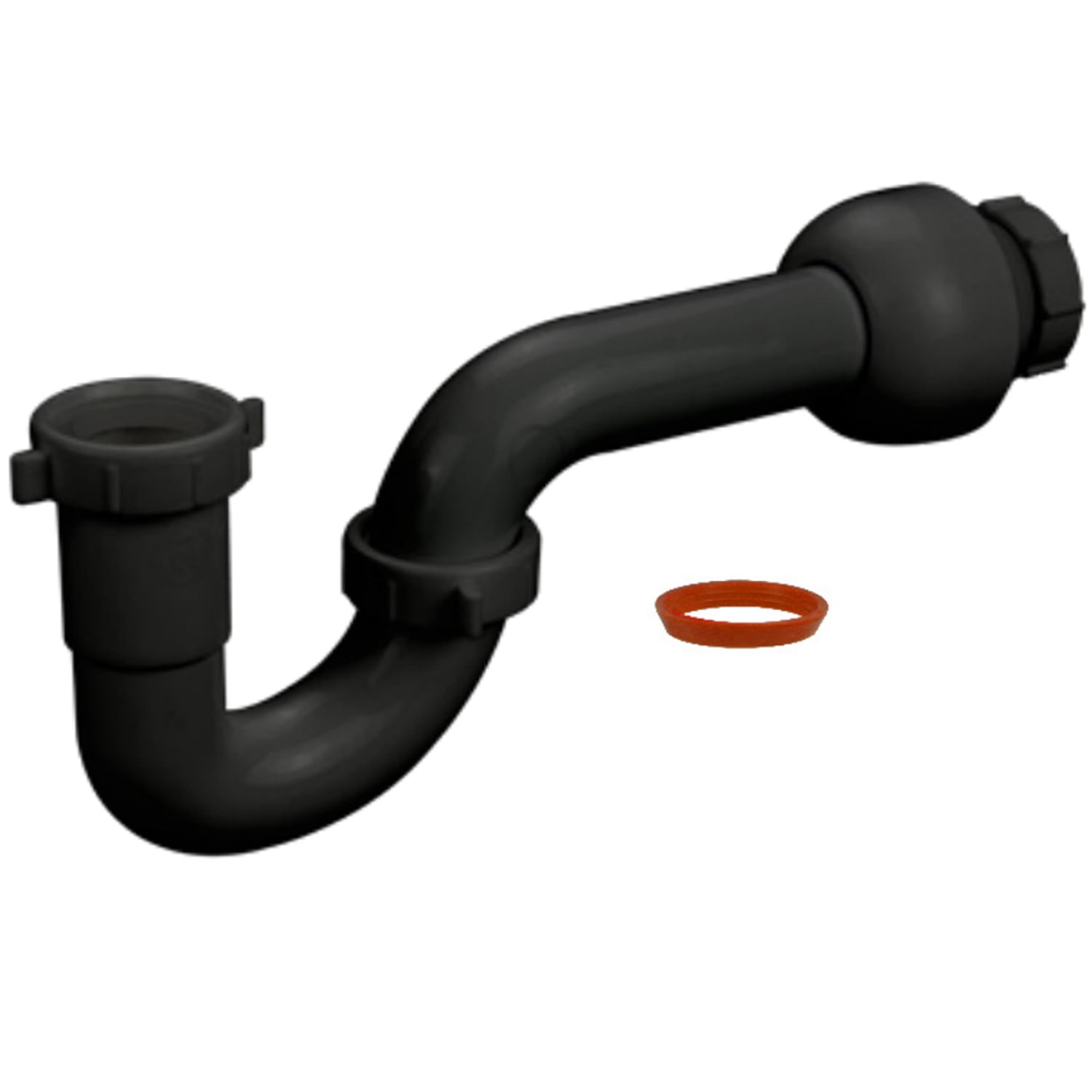 1-1/2" Black P-Trap w/ Marvel Connect Adapter for Kitchen Sink Drain ...