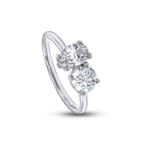 AFFY 1.50CT Round & Pear Moissanite Diamond Toi Et Moi Ring for Women ...