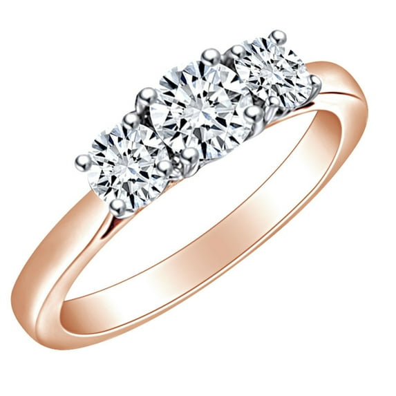 AFFY 1 1/2 Carat Round Shape White Natural Diamond Three Stone ...