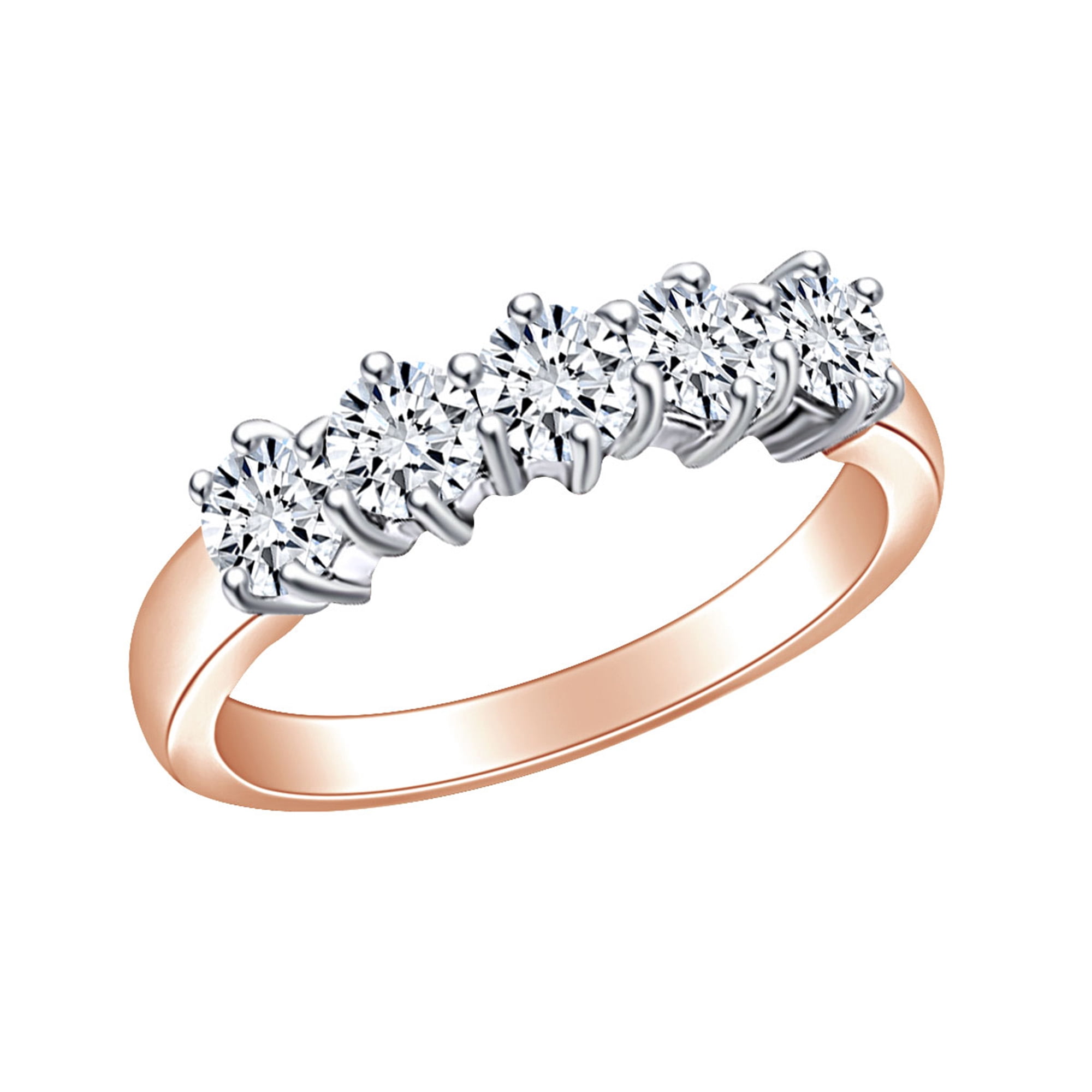 AFFY 1 1/2 Carat Round White Natural Diamond Five Stone Eternity ...
