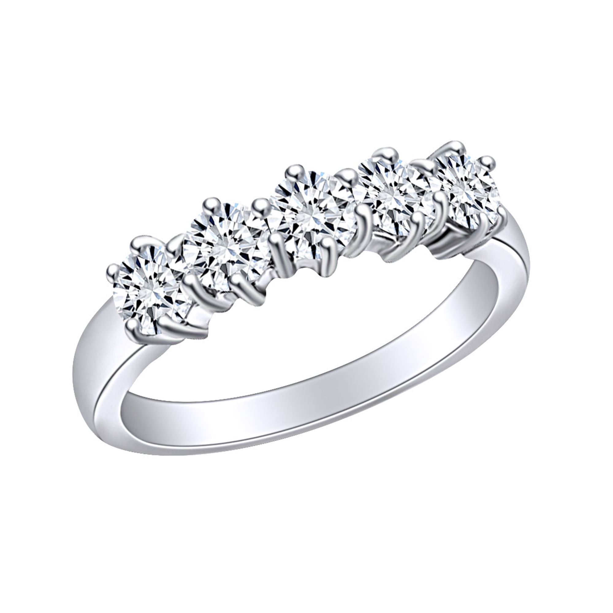 AFFY 1 1/2 Carat Round White Natural Diamond Five Stone Eternity ...