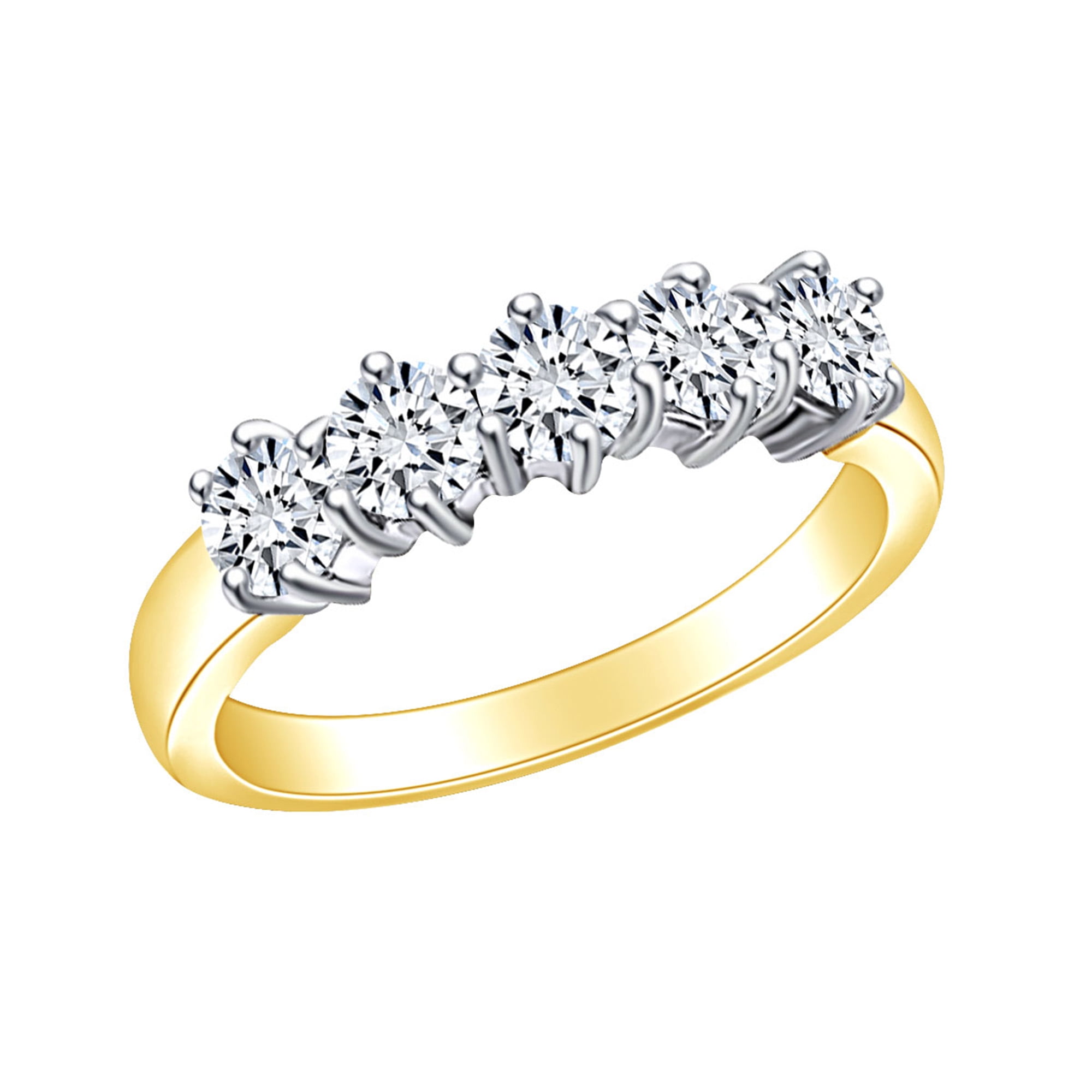 AFFY 1 1/2 Carat Round White Natural Diamond Five Stone Eternity ...