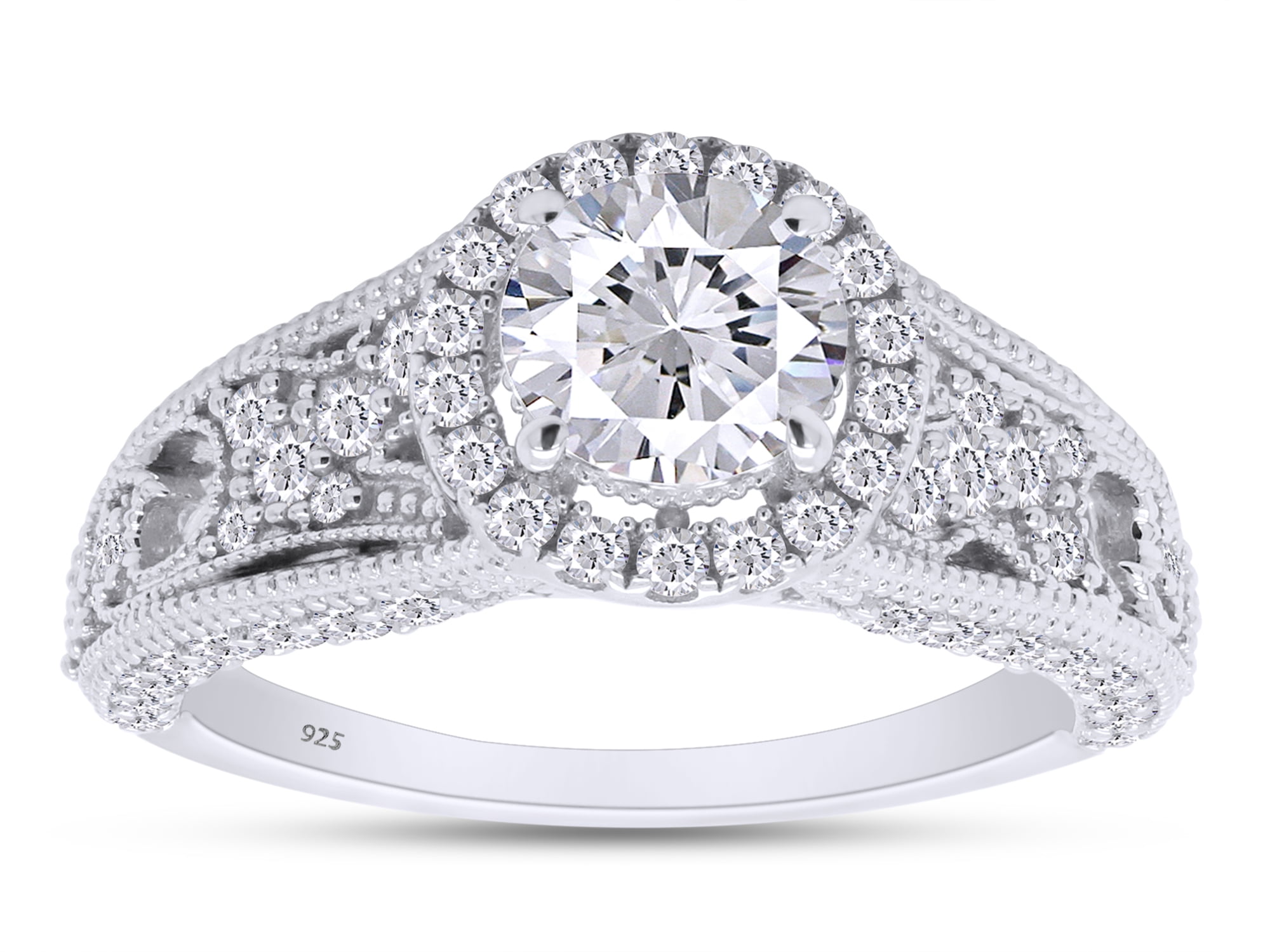 1 1/2 Ct Round Cut Lab Created Moissanite Diamond Halo Cluster ...