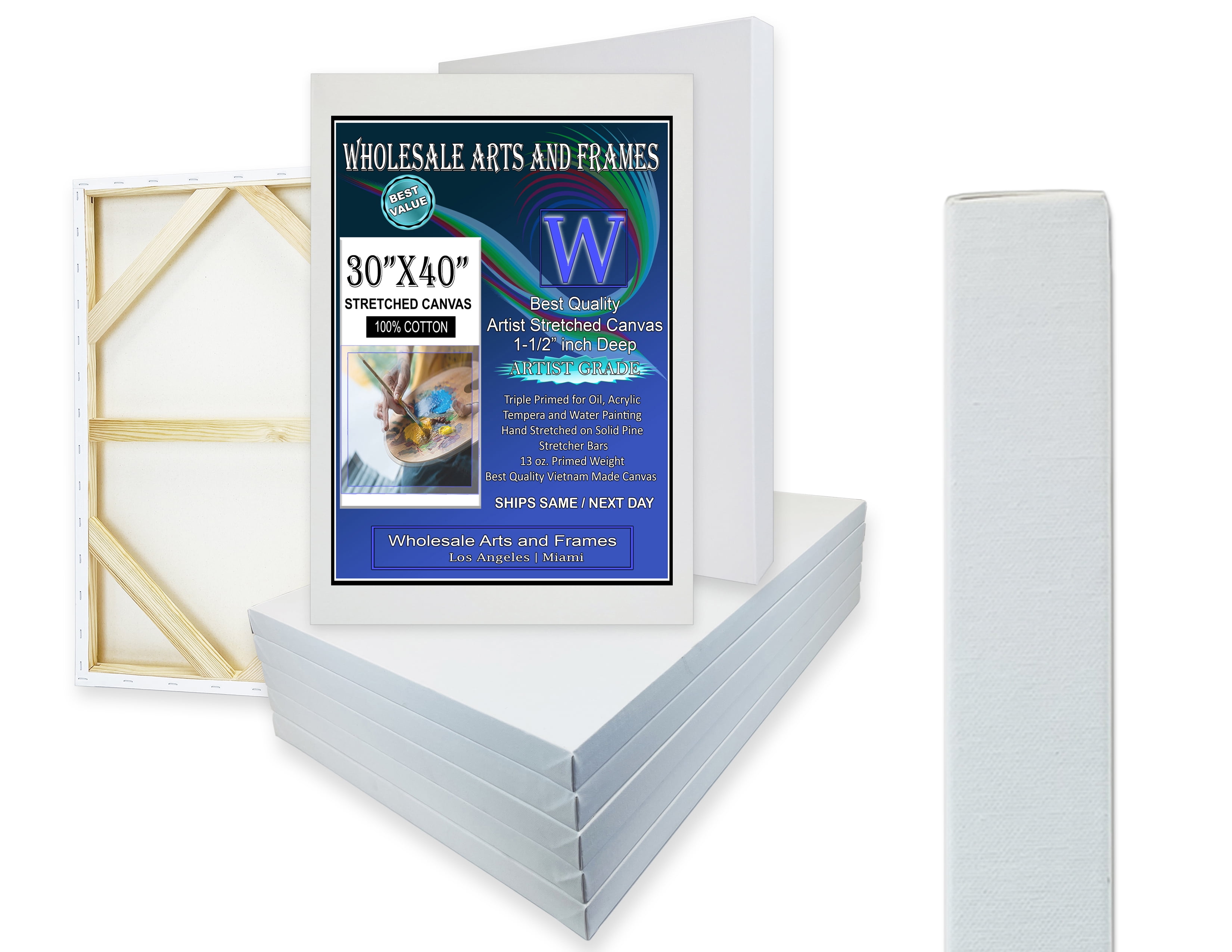 1-1/2" Gallery Depth White Stretched Canvas 30x40 5 Pack 13oz ...