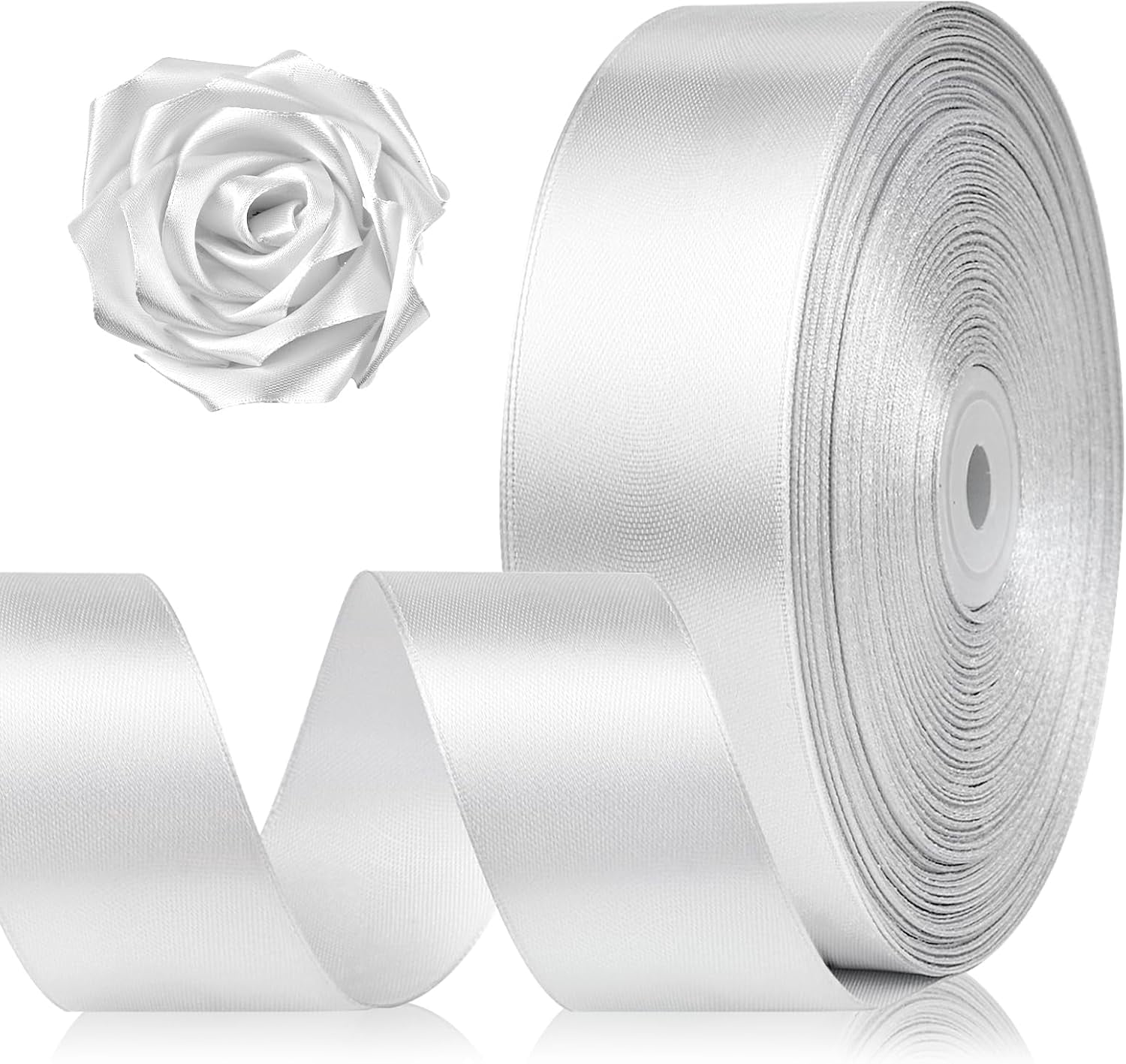 1-1/2 Inch 100 Yards Silver Satin Ribbon, Solid Fabric Ribbon Roll for ...