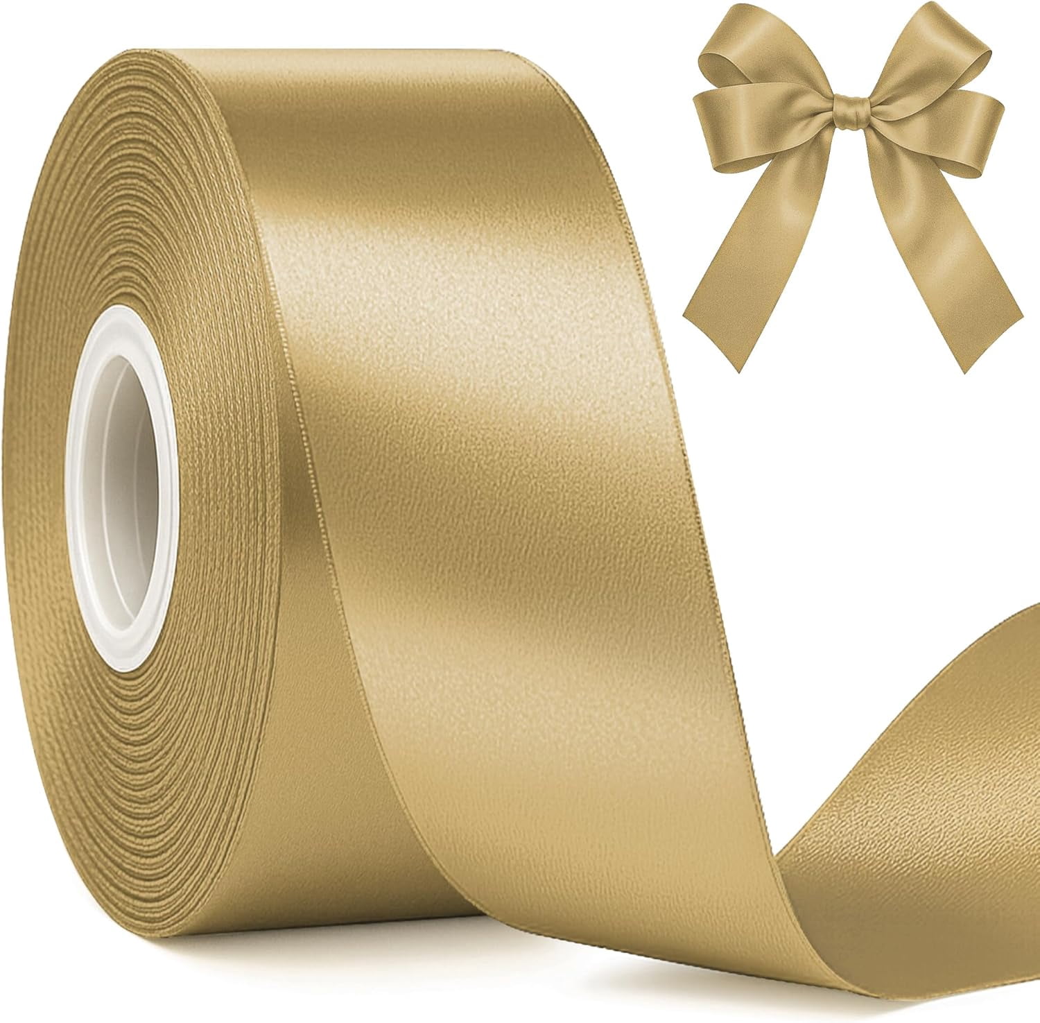 1 1/2 Inch Champagne Gold Ribbon, 30 Yards Satin Ribbon, Polyester ...